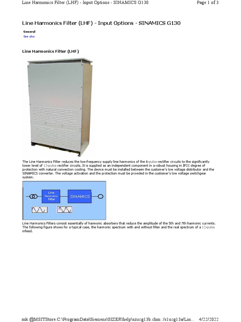 Line Harmonics Filter (LHF) - Input Options - SINAMICS G130 | PDF ...