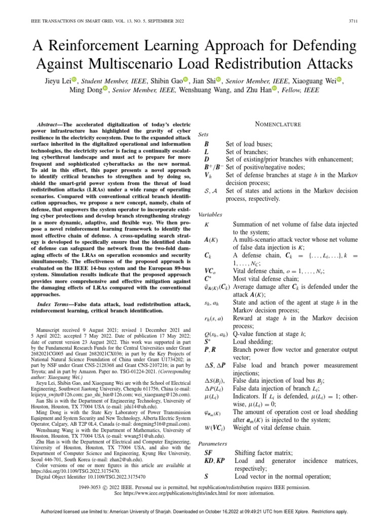 A Reinforcement Learning Approach For Defending Against Multiscenario Load Redistribution ...
