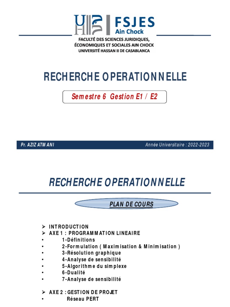 Cours de Recherche Opérationnelle | PDF | Optimisation linéaire | Crédit