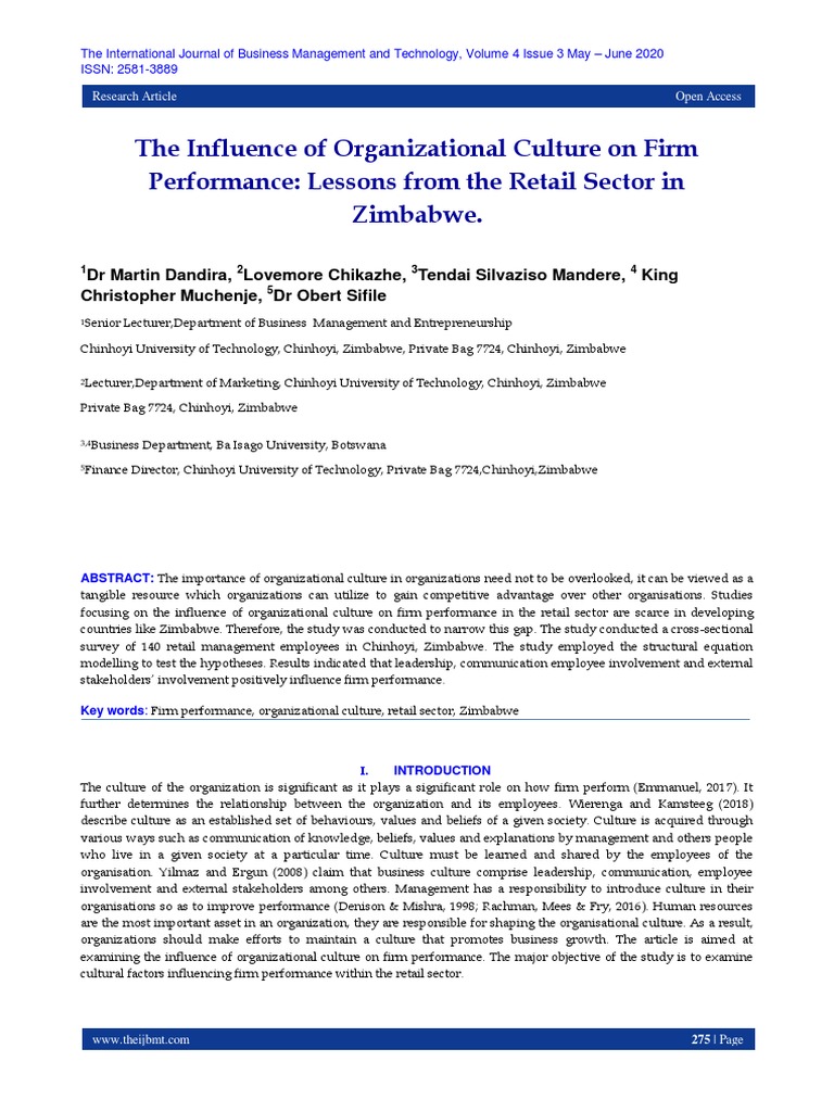 The Influence of Organizational Culture On Firm Performance: Lessons From The Retail Sector in ...