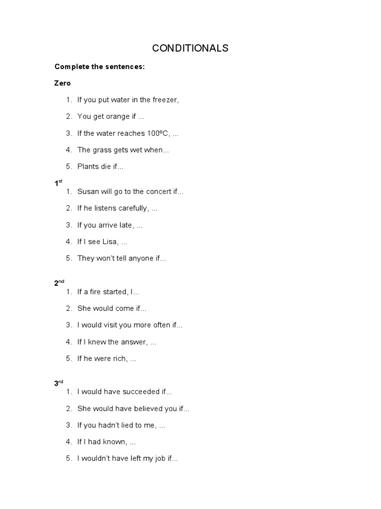 Complete the Sentences - Conditionals | PDF