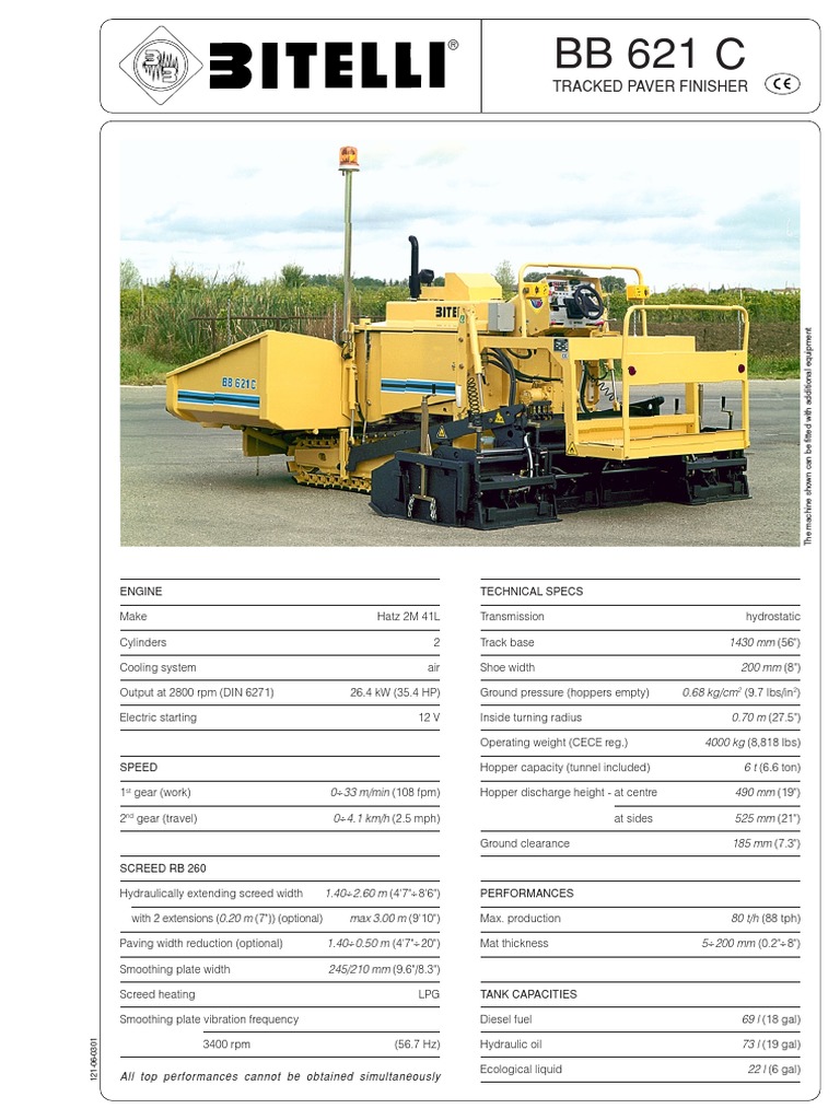 Bitelli Bb621c Tracked Paver Finisher | PDF | Mechanical Engineering | Manufactured Goods