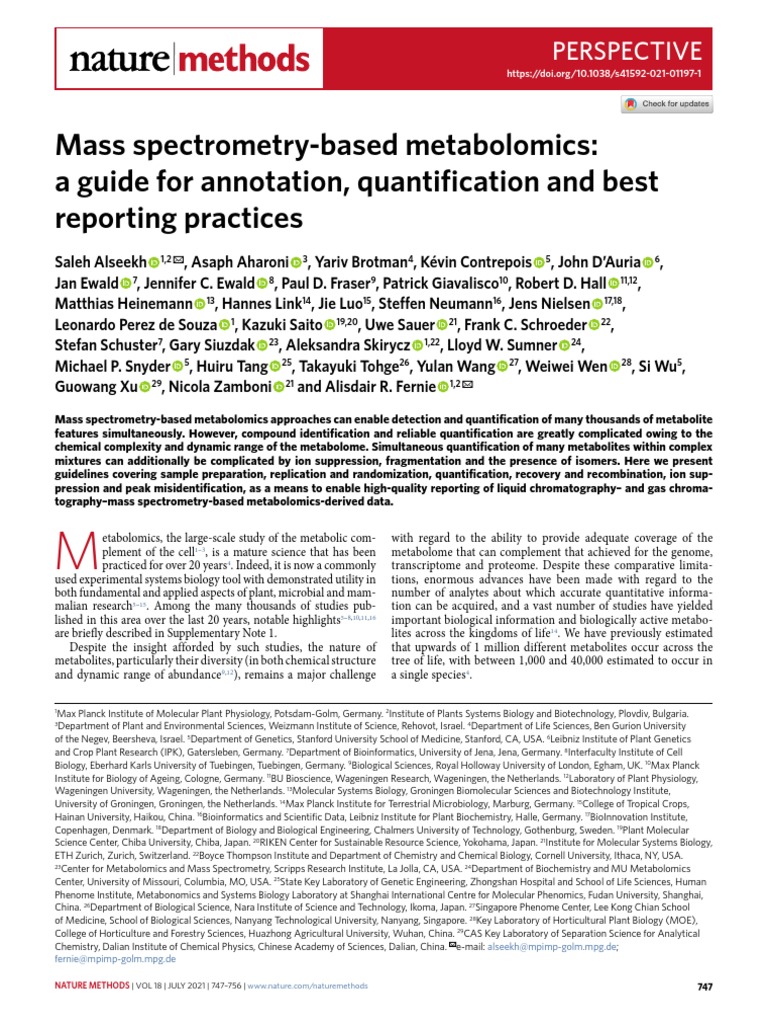 Mass Spectrometry Based Metabolomics A Guide For Annotation ...