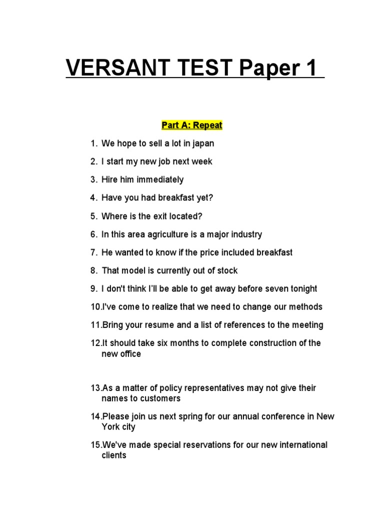 VERSANT TEST 31 | PDF