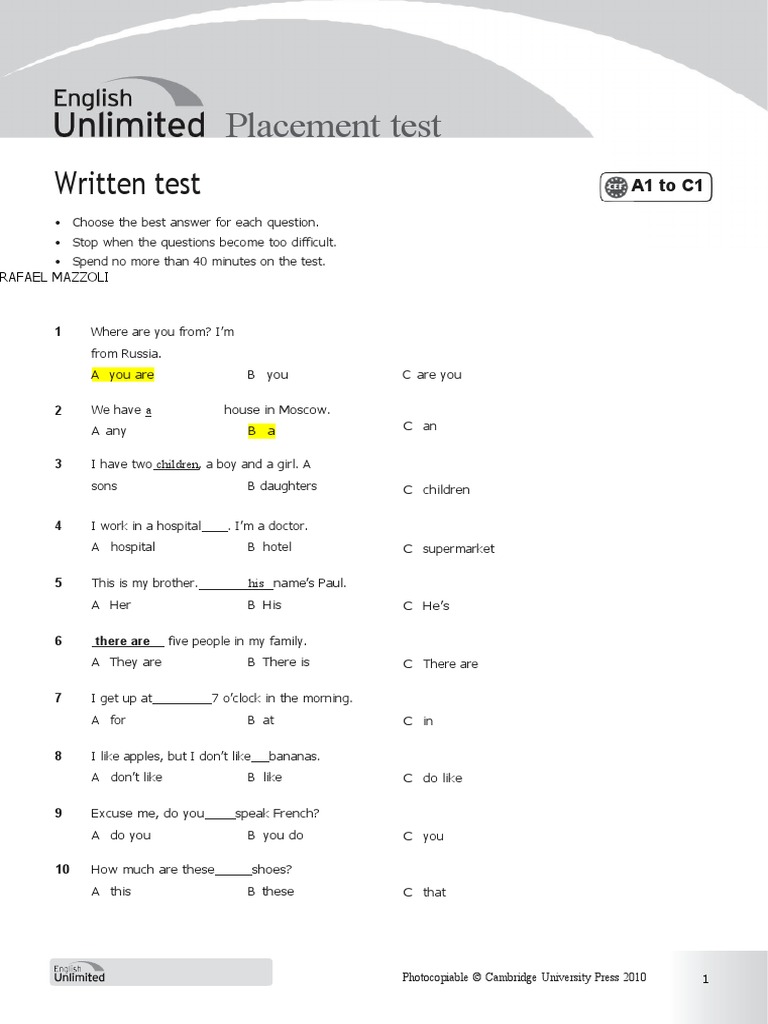 English Unlimited Placement | PDF