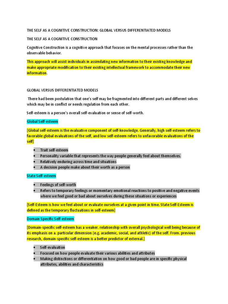 Cognitive Models of Self-Esteem Explained | PDF
