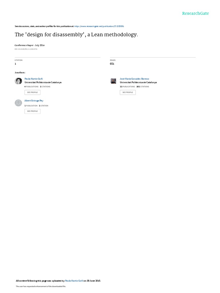 Design For Disasembly | PDF | Diseño | Evaluación del ciclo de vida