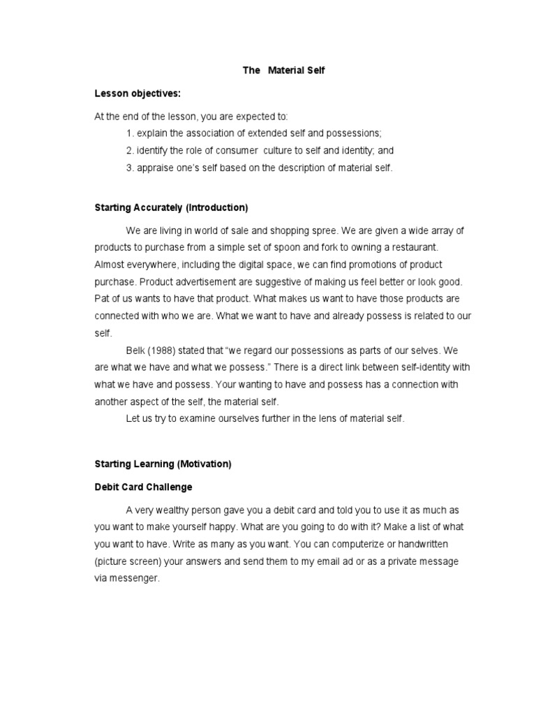 The Material Self | PDF | Self | William James