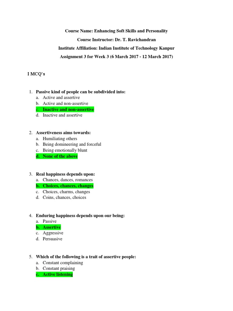 Week 3 Assignment Answers | PDF | Emotions | Anger