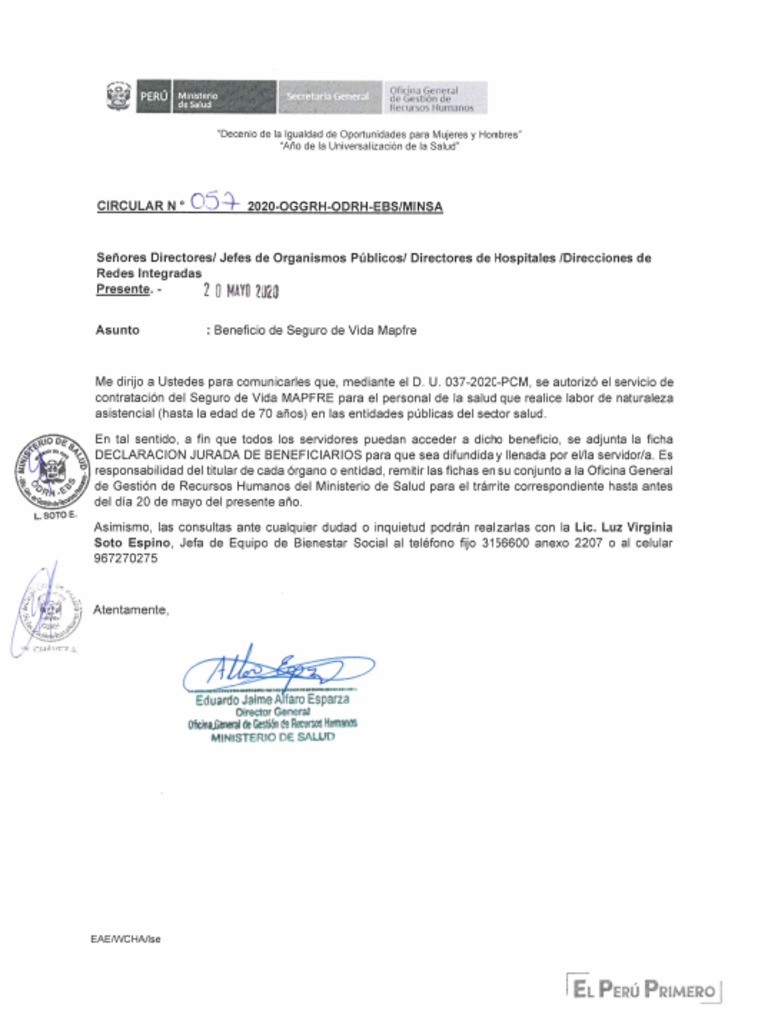 Oficio Del Minsa-Seguro de Vida | PDF