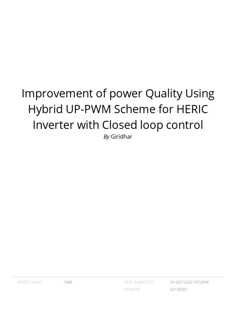 An Analysis of Improving Power Quality in HERIC Inverters Using a Hybrid UP-PWM Control Scheme ...