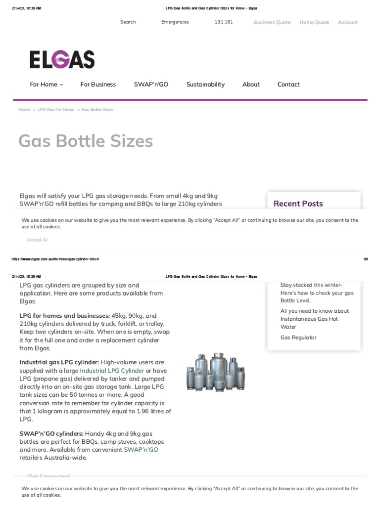 LPG Gas Bottle and Gas Cylinder Sizes For Home - Elgas | PDF ...