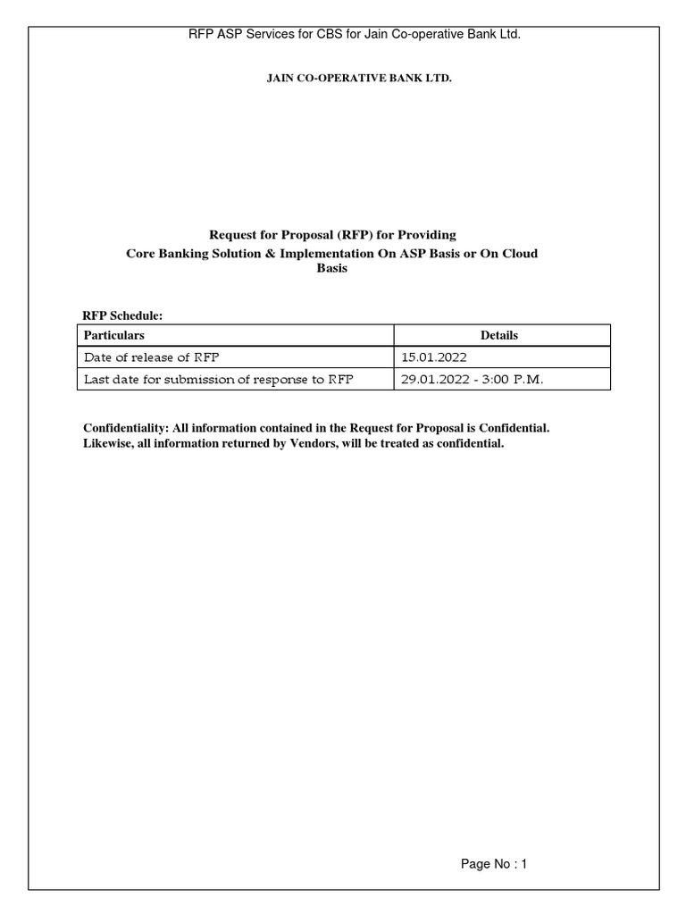 Jain Bank Cooperative Bank Core Banking RFP | PDF | Banks | Databases