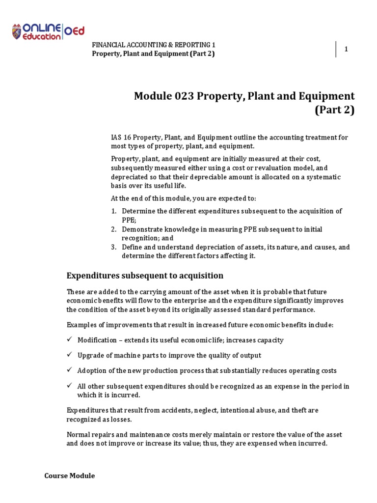 Week 10 - 02 - Module 23 - Property, Plant & Equipment (Part 2) | PDF ...