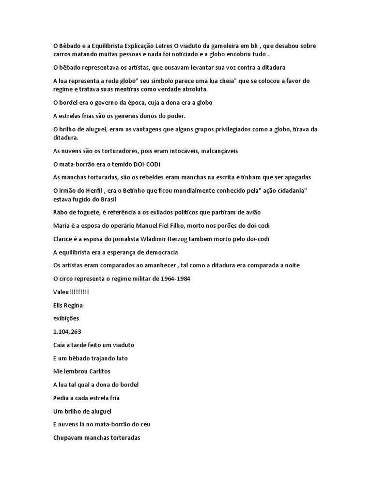 O Bêbado e A Equilibrista Explicação | PDF