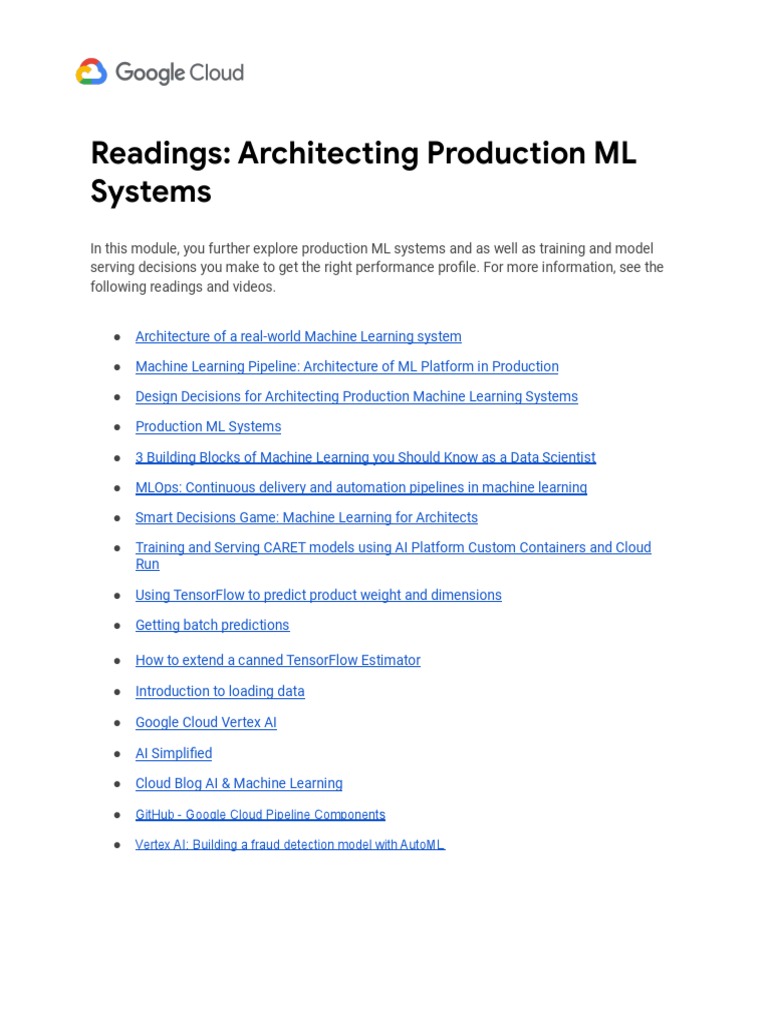 1 - Architecting Production ML Systems - Readings | PDF