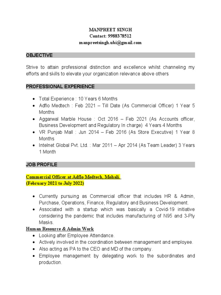 Professional Resume: Manpreet Singh | PDF | Banks | Bookkeeping