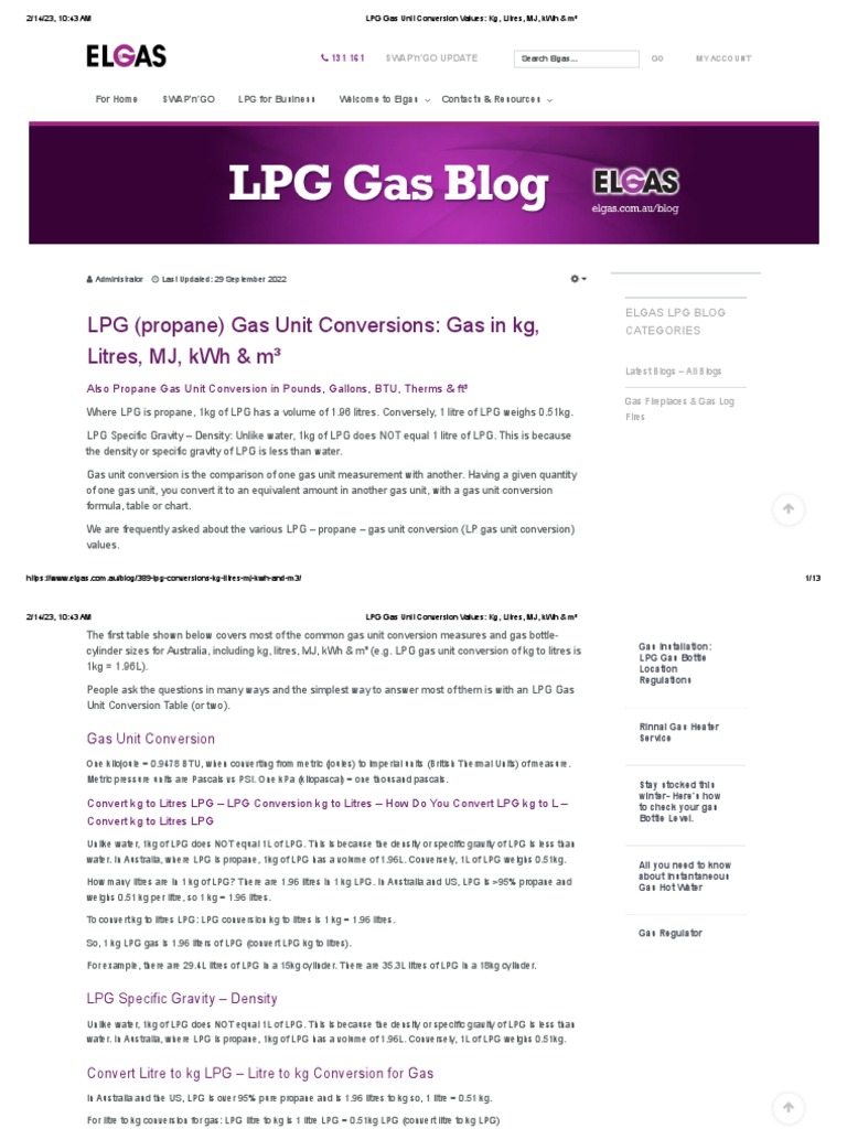 00-LPG Gas Unit Conversion Values - KG, Litres, MJ, KWH & M | PDF ...
