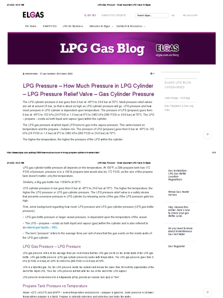 01-LPG Gas Pressure - Read Important LPG Facts at Elgas | PDF ...