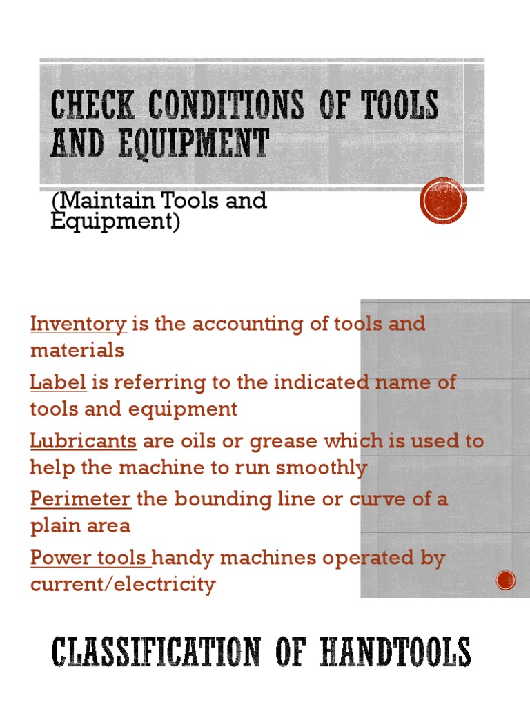 Check Conditions of Tools and Equipment | PDF | Personal Protective ...