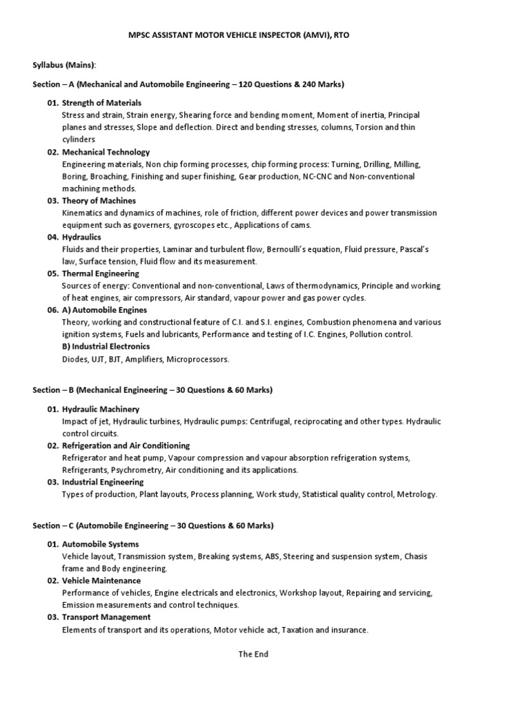 Rto Mains Syllabus | PDF | Engines | Machines