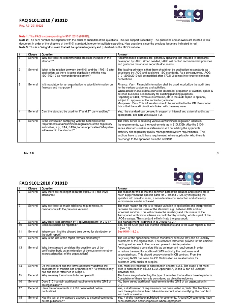 9101 Faq | PDF | Audit | Iso 9000