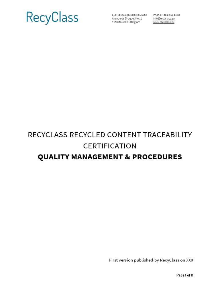 RecyClass Recycled Content Certification | PDF | Audit | Auditor's Report