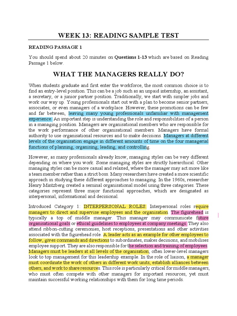 Week 13 - Reading Sample Test | PDF | Employment | Motivational