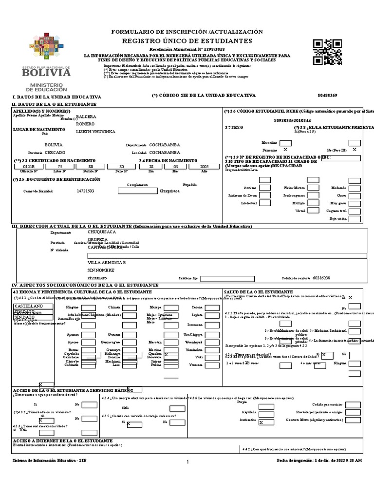Reporte Formulario Rude | PDF