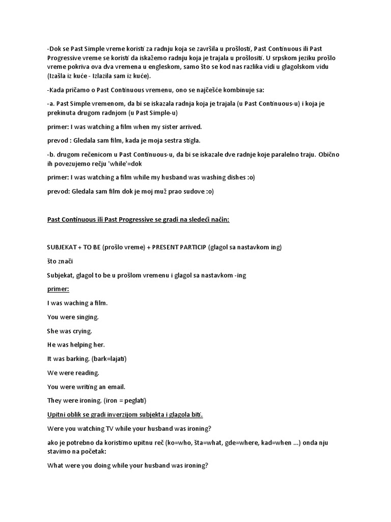 Objasnjenja Za Past Simple I Past Conitnuos | PDF