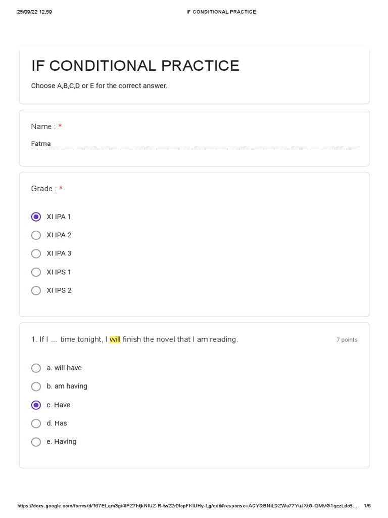 If Conditional Practice - Google Forms | PDF | Taste | Food And Drink