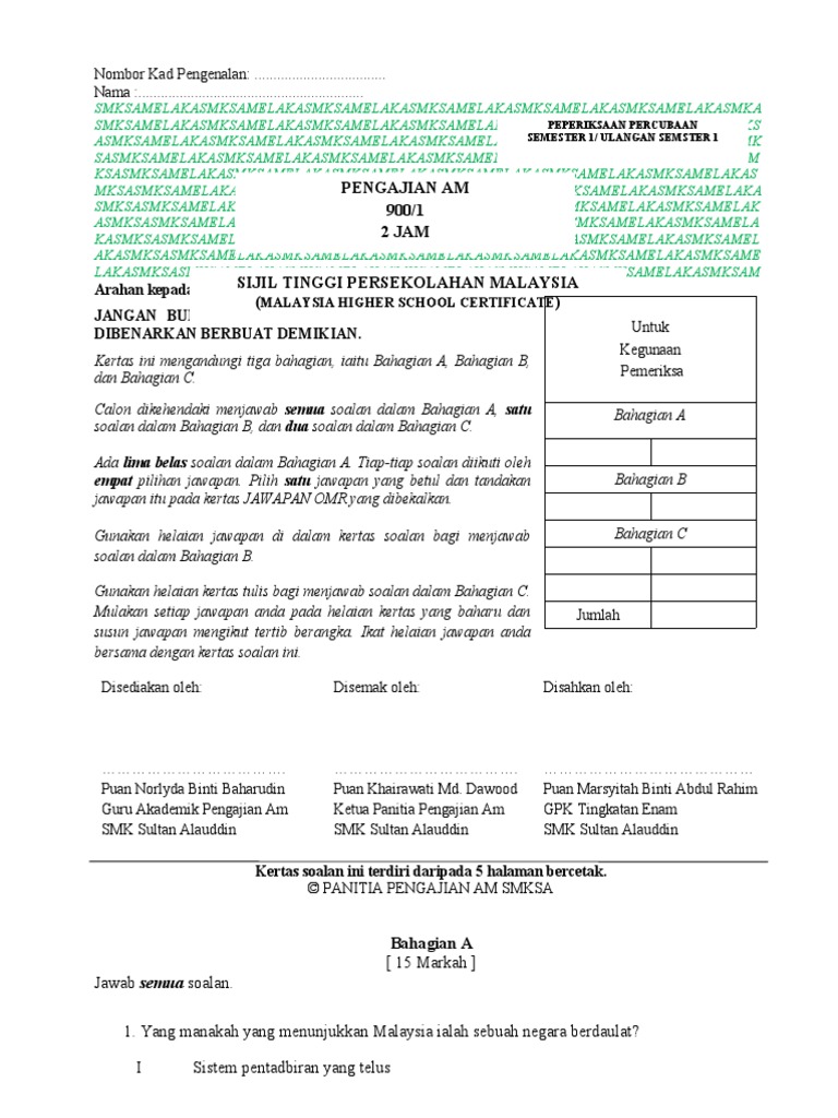 Percubaan Smksa 9001 2023 | PDF