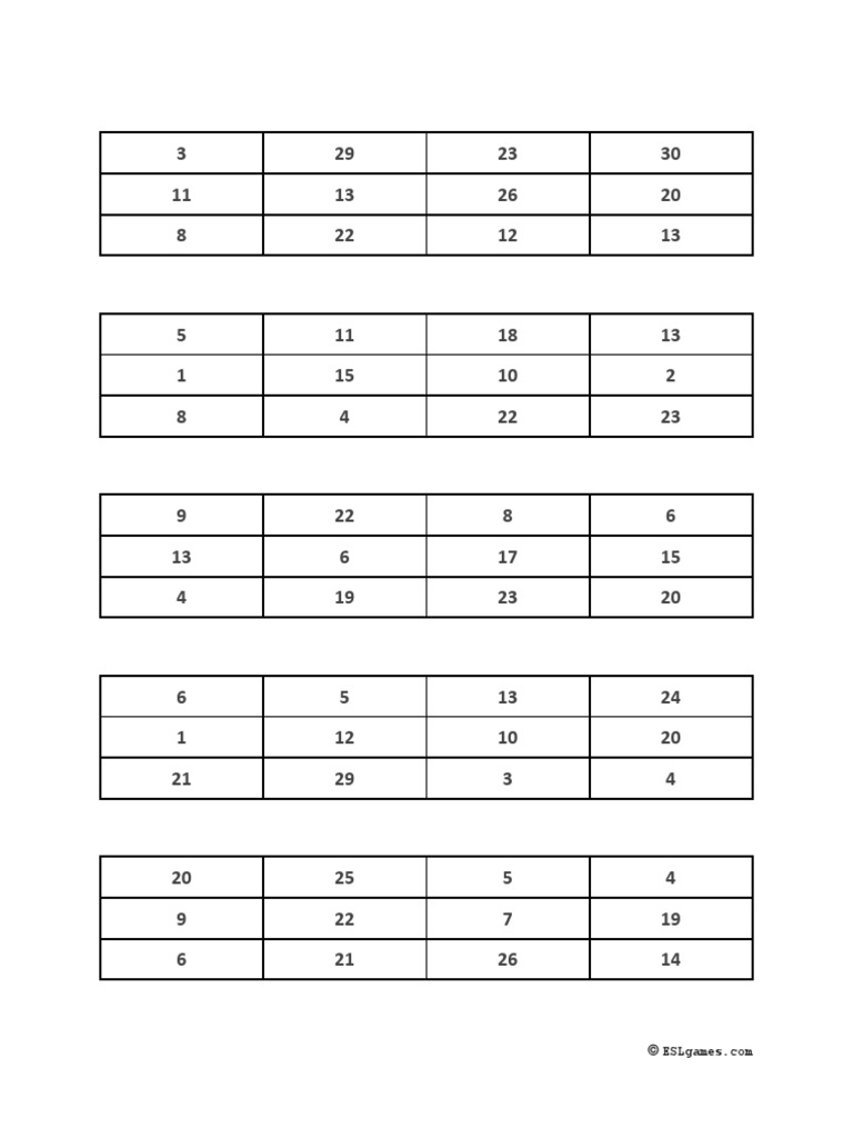 Number Bingo Cards | PDF