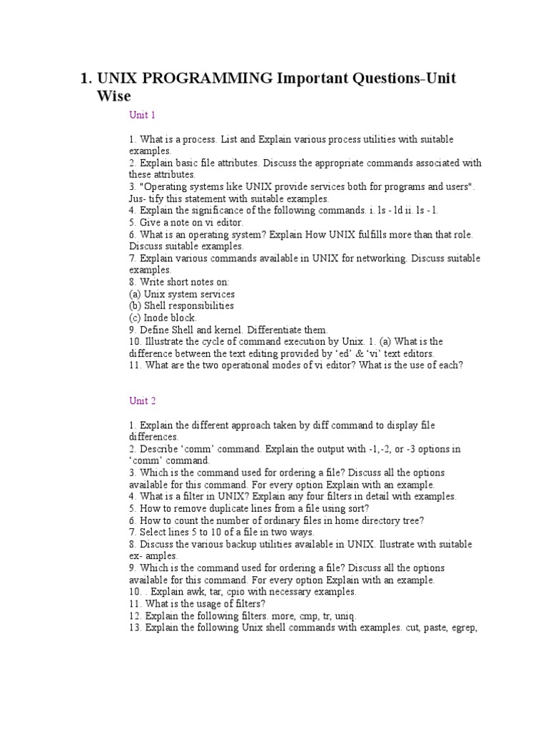 Unix Programming Important Questions | PDF | Command Line Interface ... Unix Programming Important Questions | PDF | Command Line Interface ...