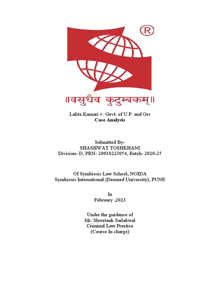 Shashwat Toshkhani, 20010223054, Div D, BA LLB | PDF | Precedent ...