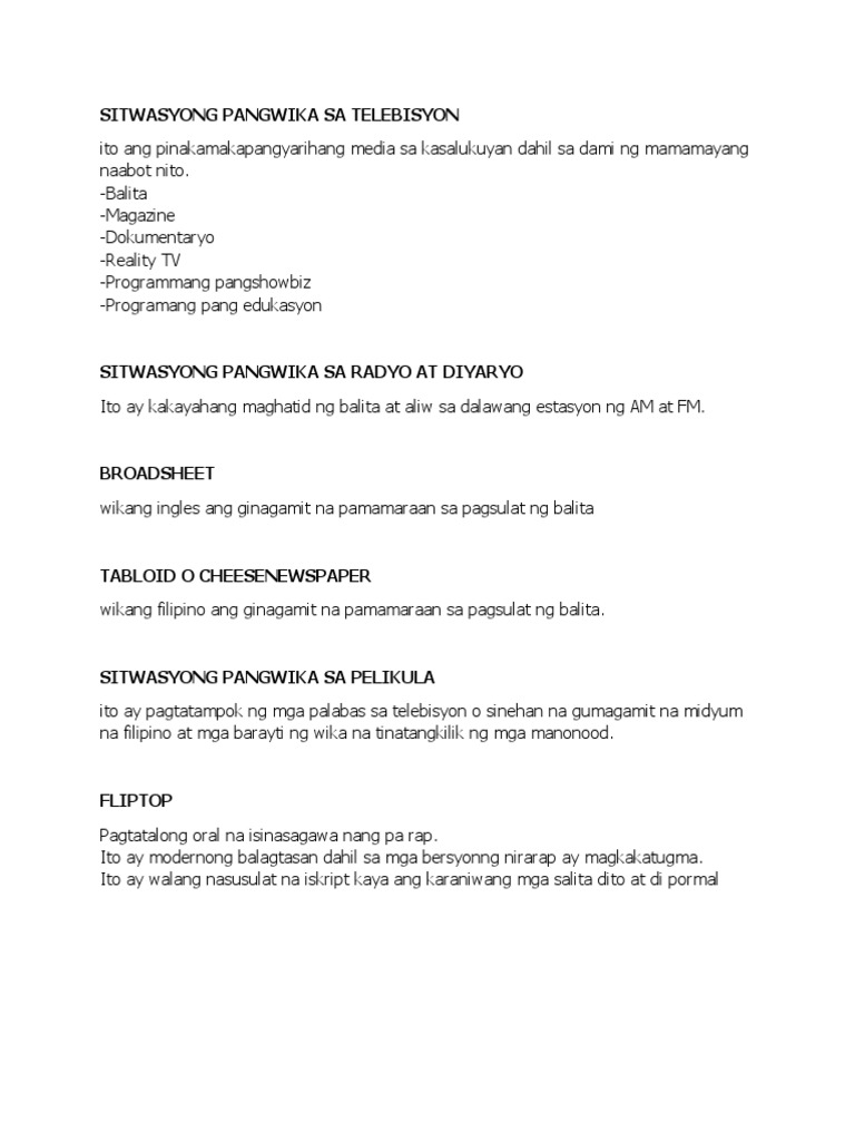 Sitwasyong Pangwika Sa Telebisyon | PDF