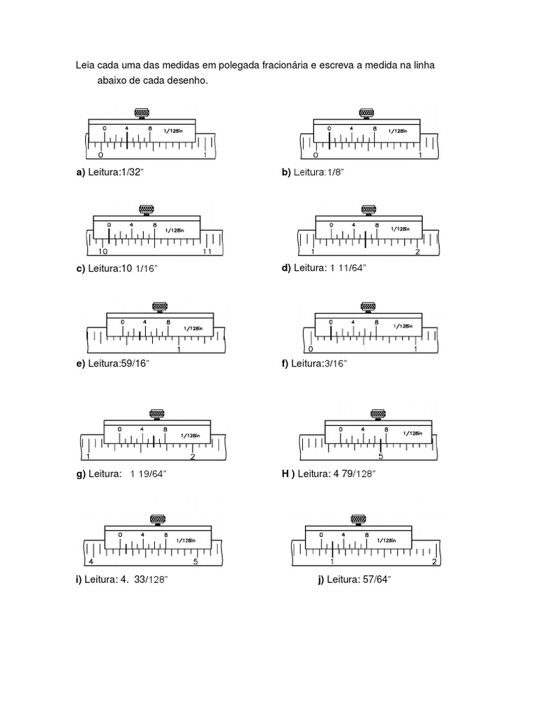 Atividades Paquímetro Sistema Inglês (Polegada Fracionária) | PDF