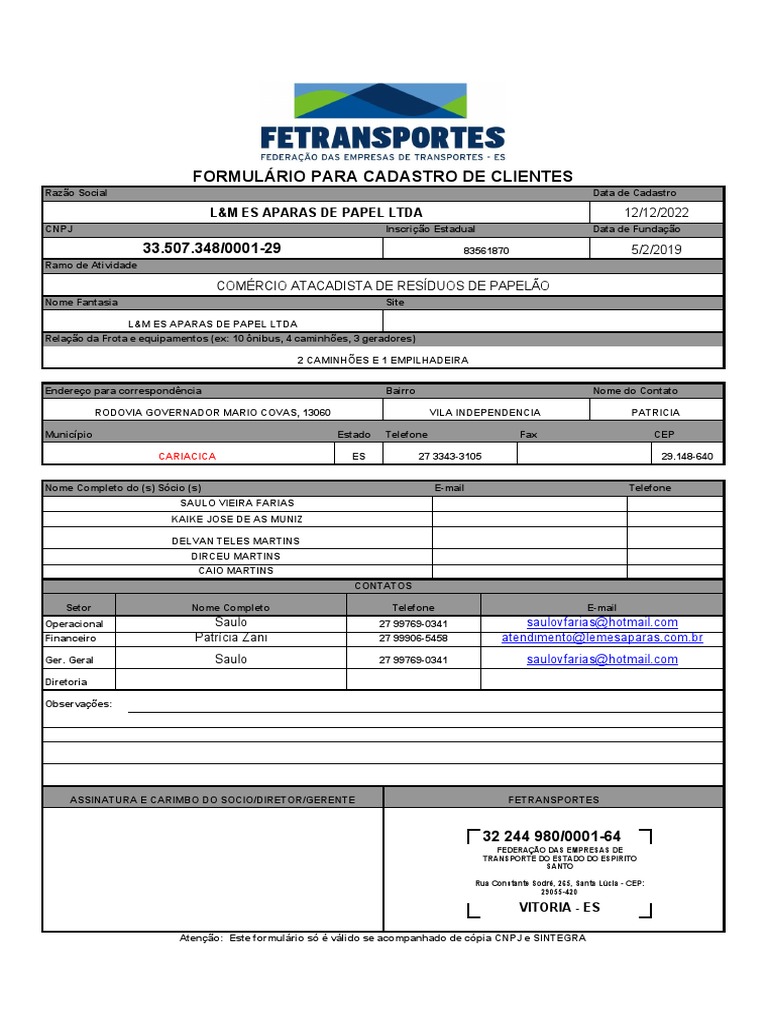 Cópia de Formulário de Cadastro | PDF