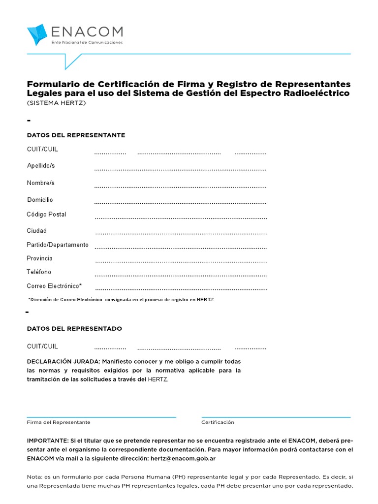 Formulario de Certificacion de Firma y Registro de Representantes ...