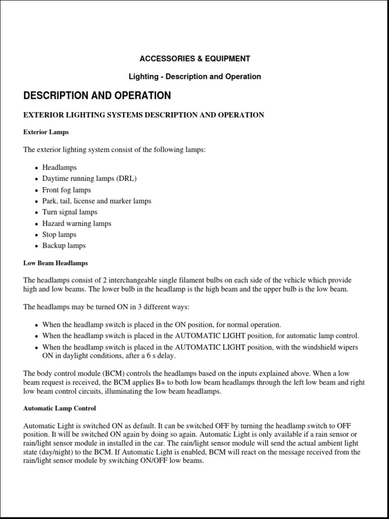 091 - Lighting – Description and Operation | PDF | Headlamp | Lighting