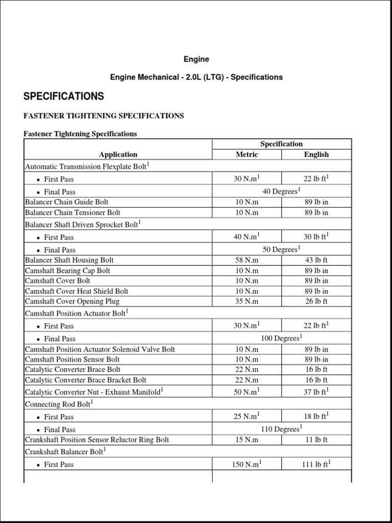 056 - Engine Mechanical - 2.0L (LTG) - Specifications | PDF | Piston ...