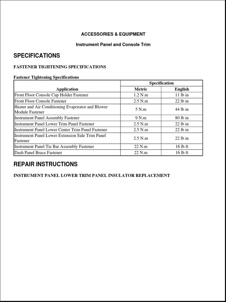 087 - Instrument Panel and Console Trim | PDF | Switch | Electrical ...