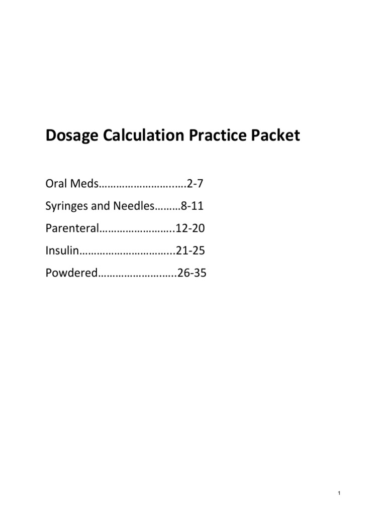 Dosage Calculation Practice Workbook | PDF | Chemistry | Dose (Biochemistry)
