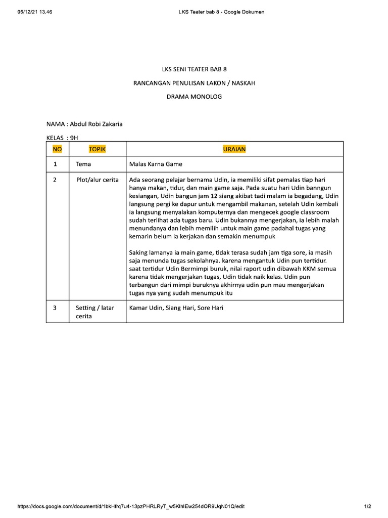 Tugas Drama Monolog | PDF