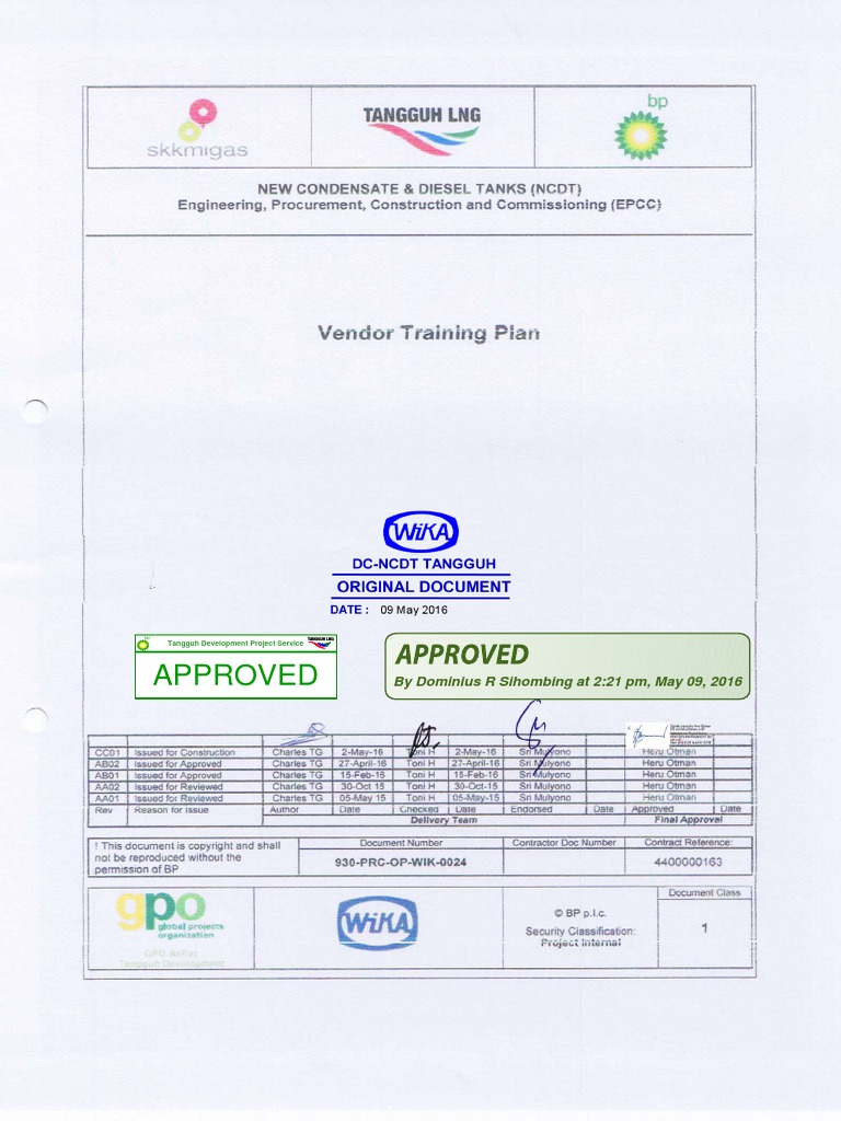 930-PRC-OP-WIK-0024 - CC01 - Vendor Training Plan - APPROVED | PDF ...