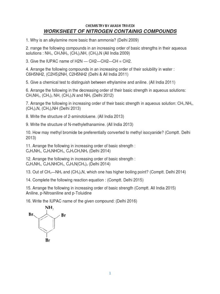 Worksheet of Nitrogen Containig Compounds | PDF | Amine | Methyl Group