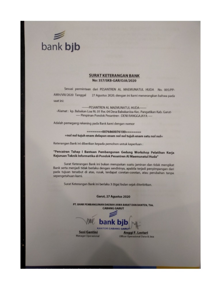 Surat Ket. BJB | PDF