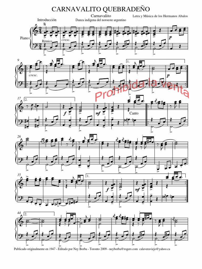 Carnavalito Quebradeno Partitura y Letra | Ocio | Entretenimiento