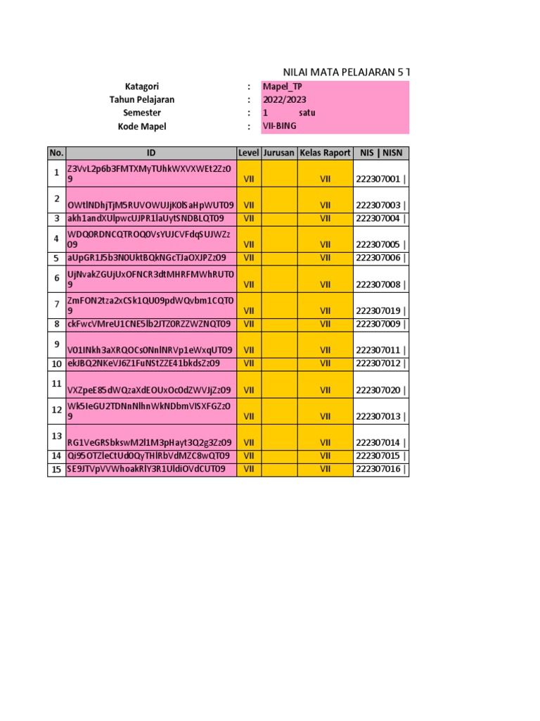 Nilai Raport Bahasa Inggris KLS 7 | PDF
