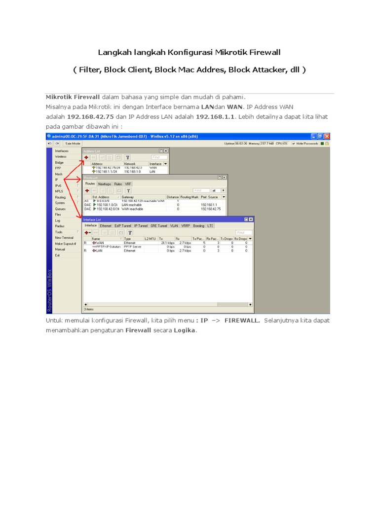 Firewall Mikrotik (Filter, Block Client, Block Mac Addres, Block Attacker, DLL) | PDF